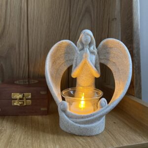 OakiWay Memorial Gifts – Angel Figurines Tealight Candle Holder, Sympathy Gifts for Loss of Loved One, W/Flickering Led Candle, Bereavement, Grief, Funeral, Remembrance, Memory Home Decorations