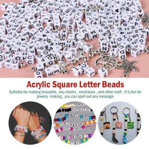 1670 PCS Letter Beads Acrylic Square Beads for Bracelets, Heflashor Cube Letter Beads Kits for Kids Friendship Bracelets, Square Alphabet Heart Beads for Jewelry Making/Necklaces, 6 X 6mm (White)