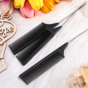 3 Pack Black Carbon Lift Teasing Combs with Metal Prong, Salon Teasing Back Combs, Black Carbon Comb with Stainless Steel Lift (Style H)