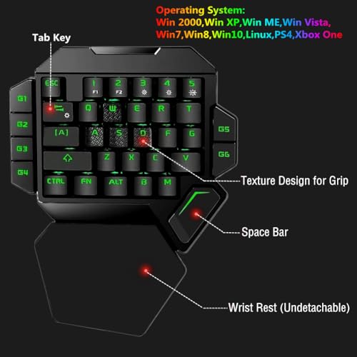 Cakce RGB One Handed Mechanical Gaming Keyboard,Colorful Backlit Professional Gaming Keyboard with Wrist Rest Support,USB Wired Single Hand Mechanical Keyboard for Game