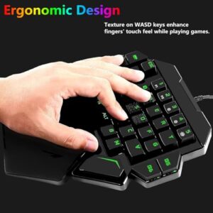 Cakce RGB One Handed Mechanical Gaming Keyboard,Colorful Backlit Professional Gaming Keyboard with Wrist Rest Support,USB Wired Single Hand Mechanical Keyboard for Game