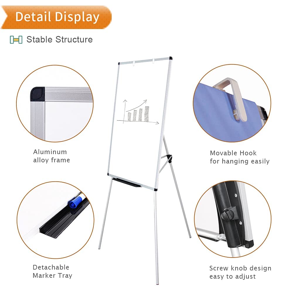 VIZ-PRO Magnetic Whiteboard Easel, 36 x 24 Inches, Portable Dry Erase Board Height Adjustable for School Office and Home