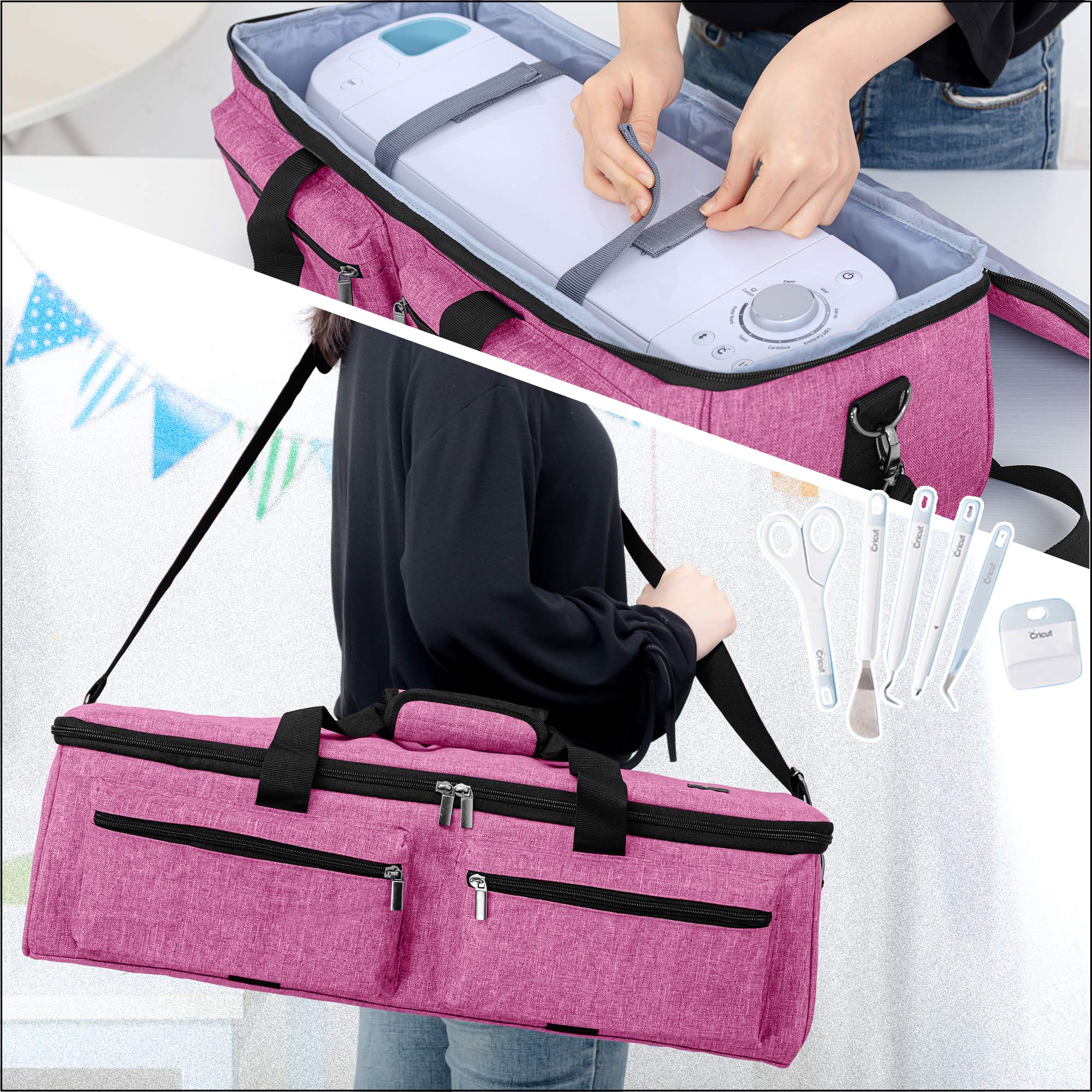 LUXJA Carrying Bag Compatible with Cricut Explore Air and Maker, Tote Bag Compatible with Cricut Explore Air, Silhouette Cameo 4 and Supplies (Bag Only), Pink