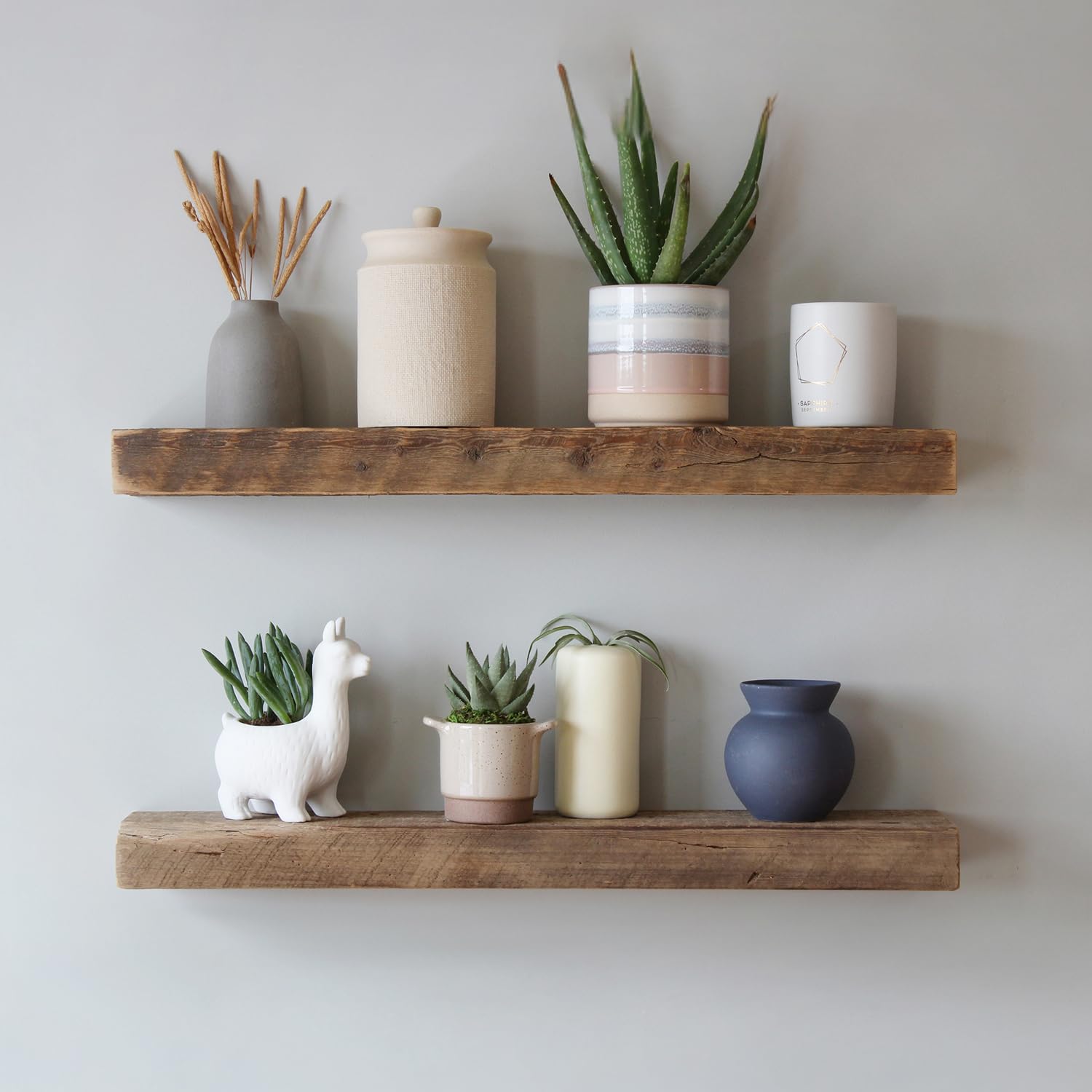 Urban Legacy Reclaimed Barnwood Planks | Floating Shelves for Wall w/Flush Mount Shelf Bracket Set Included | Set of 2 (Natural, 48" x 7" x 2")