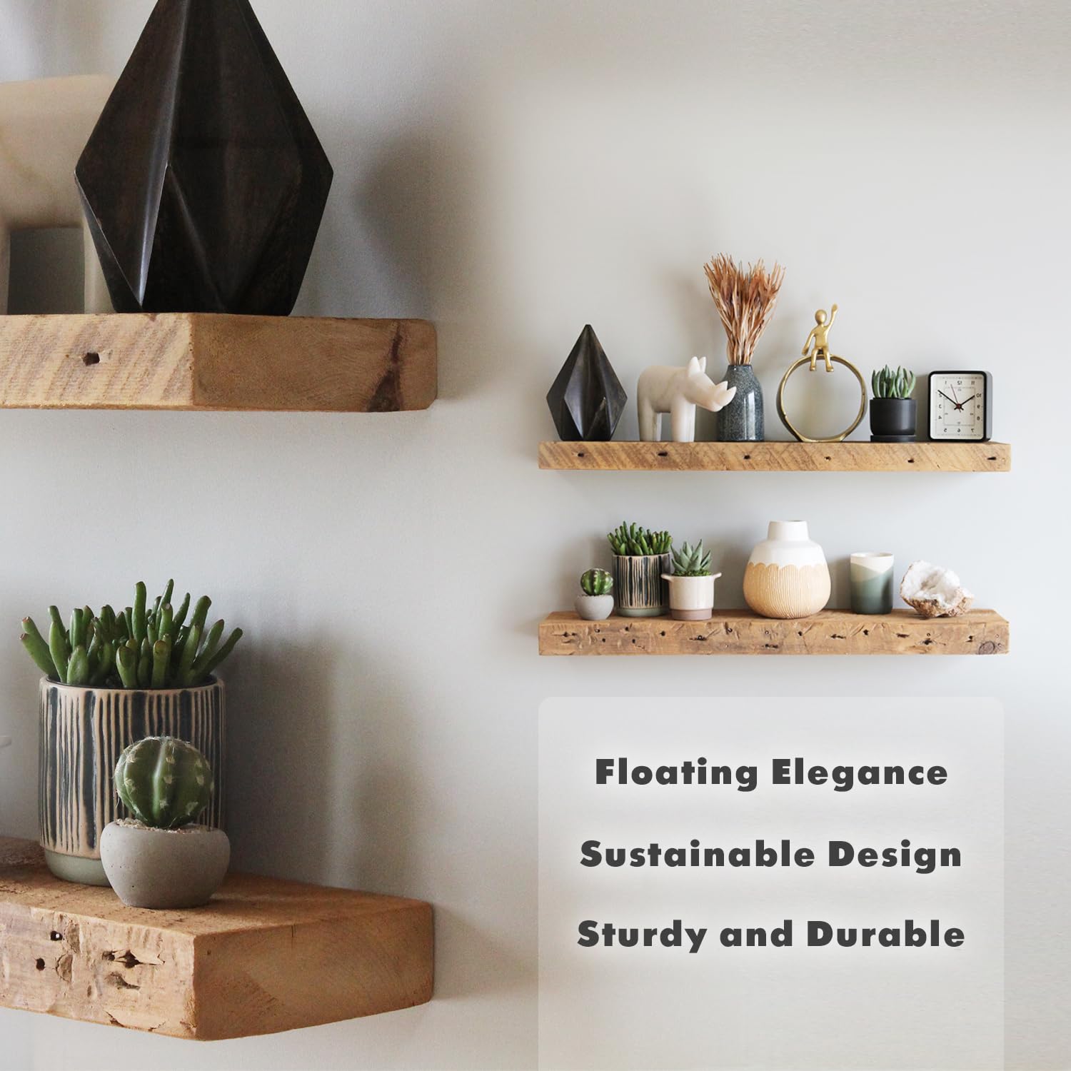 Urban Legacy Reclaimed Barnwood Planks | Floating Shelves for Wall w/Flush Mount Shelf Bracket Set Included | Set of 2 (Natural, 48" x 7" x 2")