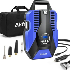 Akface Tire Inflator Portable Air Compressor 150 PSI, 12V DC Air Pump with Carring bag - w/LED Light- Auto Shut Off Feature, Air Pump for Car,Bike,Balloon, Blue