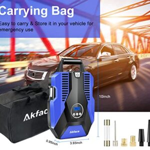 Akface Tire Inflator Portable Air Compressor 150 PSI, 12V DC Air Pump with Carring bag - w/LED Light- Auto Shut Off Feature, Air Pump for Car,Bike,Balloon, Blue