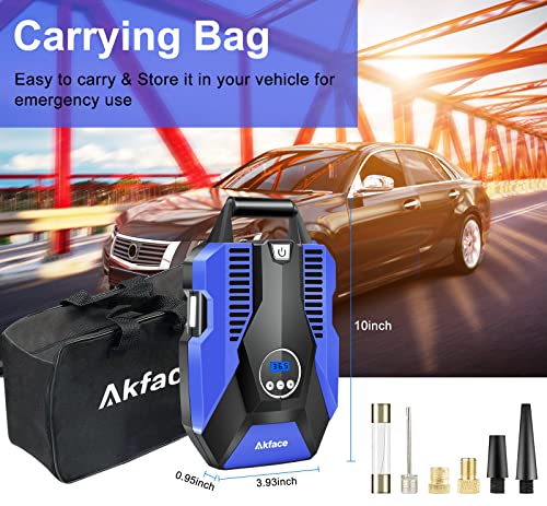 Akface Tire Inflator Portable Air Compressor 150 PSI, 12V DC Air Pump with Carring bag - w/LED Light- Auto Shut Off Feature, Air Pump for Car,Bike,Balloon, Blue