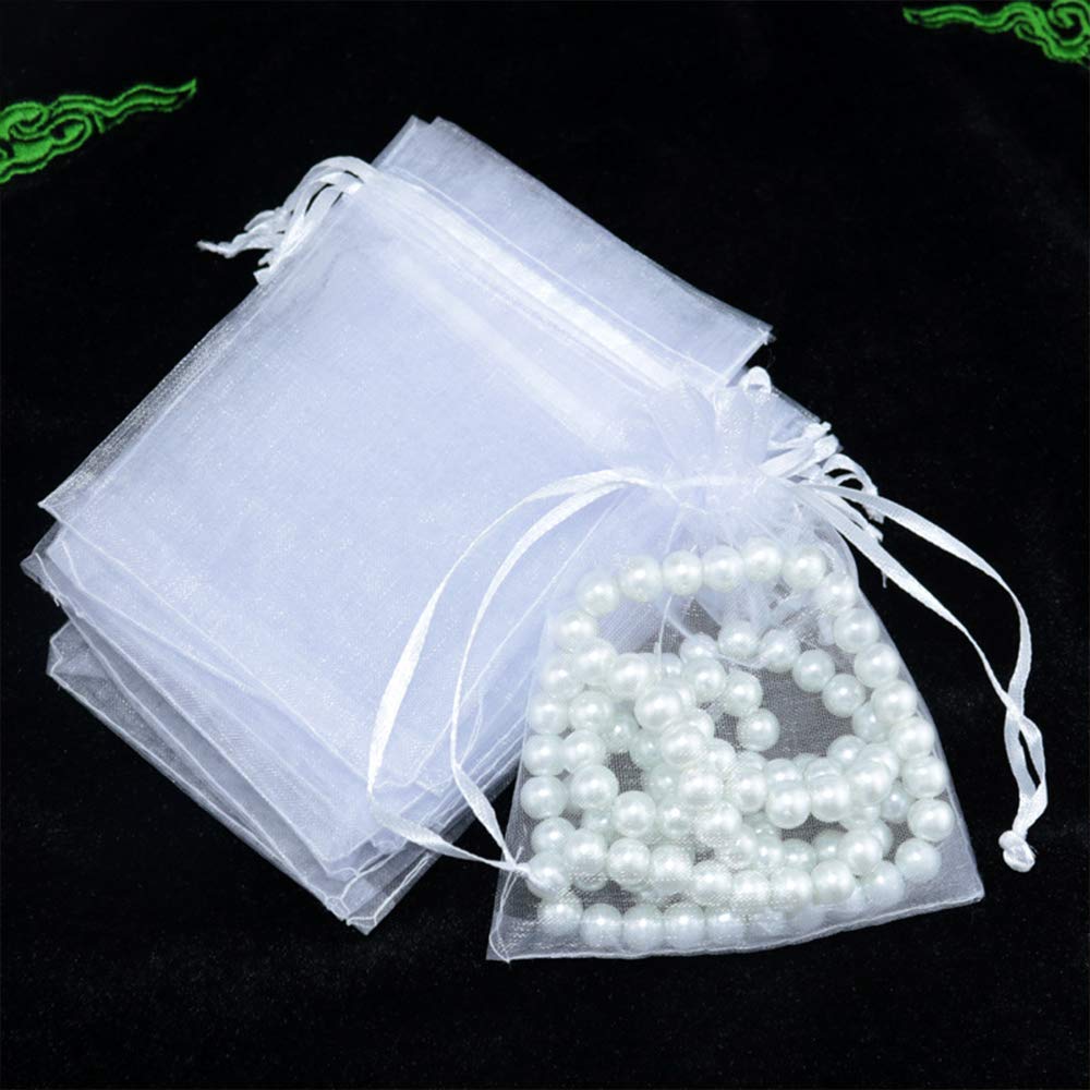 Staruby 100Pcs Organza Bags 3x4 Inches Drawstring Jewelry Gift Bags Mesh Pouches for Wedding Party Christmas Gifts Candy Bags, White