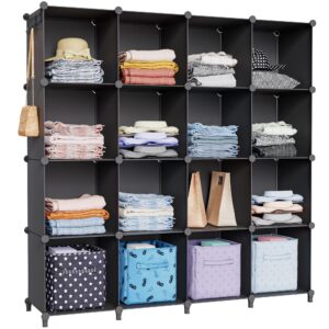 simpdiy storage modular cubes 16 cubes black (124x124x30cm) plastic portable organizer bookshelf shelf rack