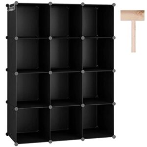 c&ahome cube storage organizer, 12-cube shelves units, closet cabinet, diy plastic modular book shelf, ideal for bedroom, living room, office, 36.6" l x 12.4" w x 48.4" h black shs3012b