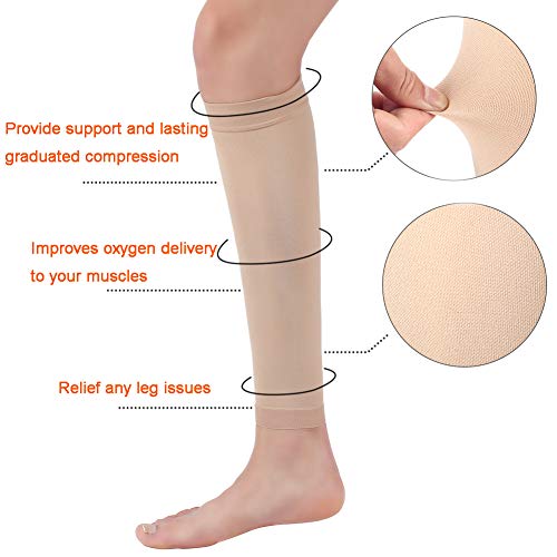 Halsy Women's Footless Compression Socks (20-30mmHg) 2 Pairs Medical Calf Compression Sleeve for Swelling, Shin Splint, Varicose Veins, Edema, Nurses & Maternity