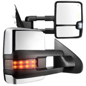 autosaver88 towing mirrors compatible with 2014-2018 chevy silverado gmc sierra 1500, 2015-2018 silverado/sierra 2500hd 3500hd pickup, tow mirrors with power heated turn signal light lh+rh side pair