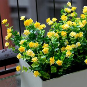 yxyqr artificial flowers outdoor uv resistant fake plastic plants outside indoor hanging faux greenery shrubs arrangement for thanksgiving vase window box patio home decoration (yellow)