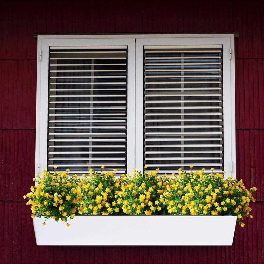 YXYQR Artificial Flowers Outdoor UV Resistant Fake Plastic Plants Outside Indoor Hanging Faux Greenery Shrubs Arrangement for Thanksgiving Vase Window Box Patio Home Decoration (Yellow)