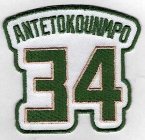 giannis antetokounmpo #34 patch - jersey number green/gold/white embroidered diy sew or iron-on patch usa seller