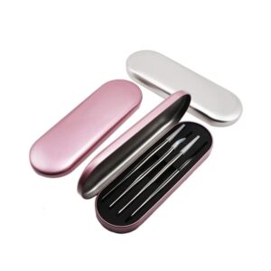 2 pcs eyelash extension tweezers storage case professional travel small box portable tin holder container for tweezer, pink and silver (tweezer cases-pink+silver)