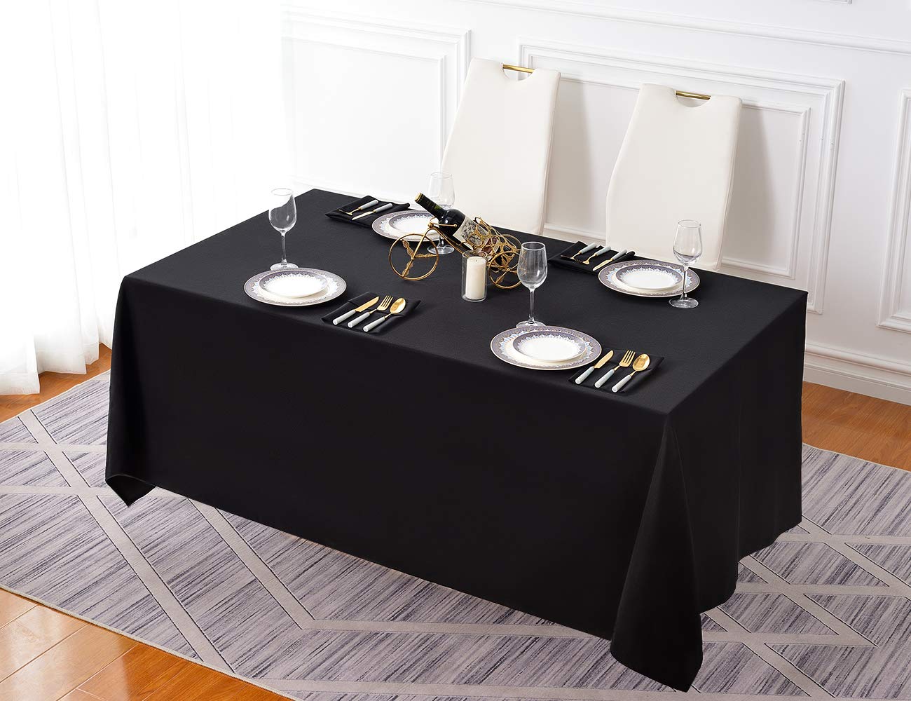 Surmente Tablecloth 90 * 156-inch Rectangular Polyester Table Cloth，Dining Table Cover for Weddings, Banquets, or Restaurants Indoor and Outdoor(Black)……