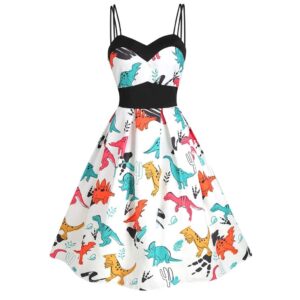 listha vintage dance party swing dress women dinosaur empire waist mini dresses