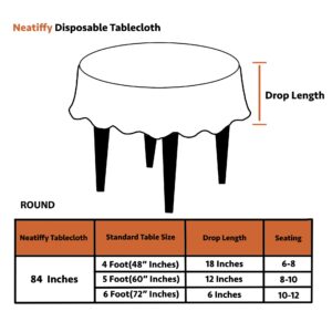 Neatiffy 84 Inch 6 Pack Disposable Round Plastic Tablecloths Picnic/Camping/Party/Banquet Table Cover. Table Cloth for Round 84" Tables, (Black)