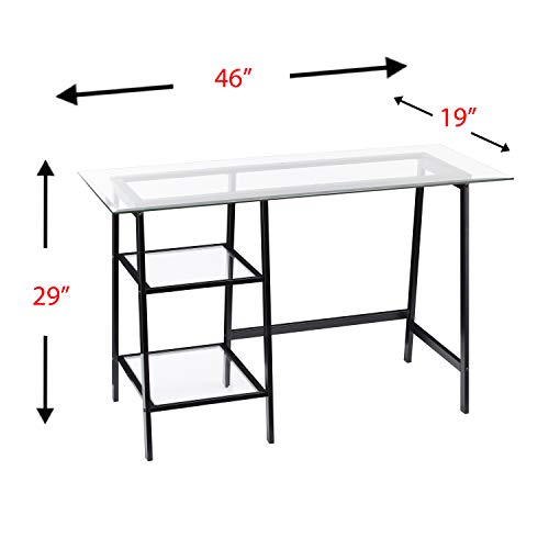 SEI FURNITURE Avery Metal & Glass A-Frame Writing Desk, Black.