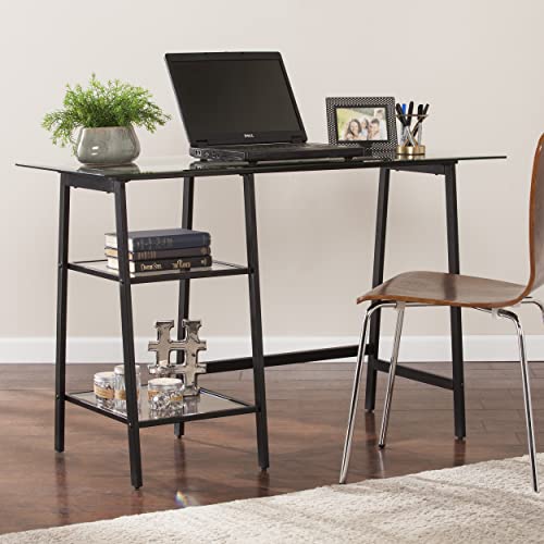 SEI FURNITURE Avery Metal & Glass A-Frame Writing Desk, Black.