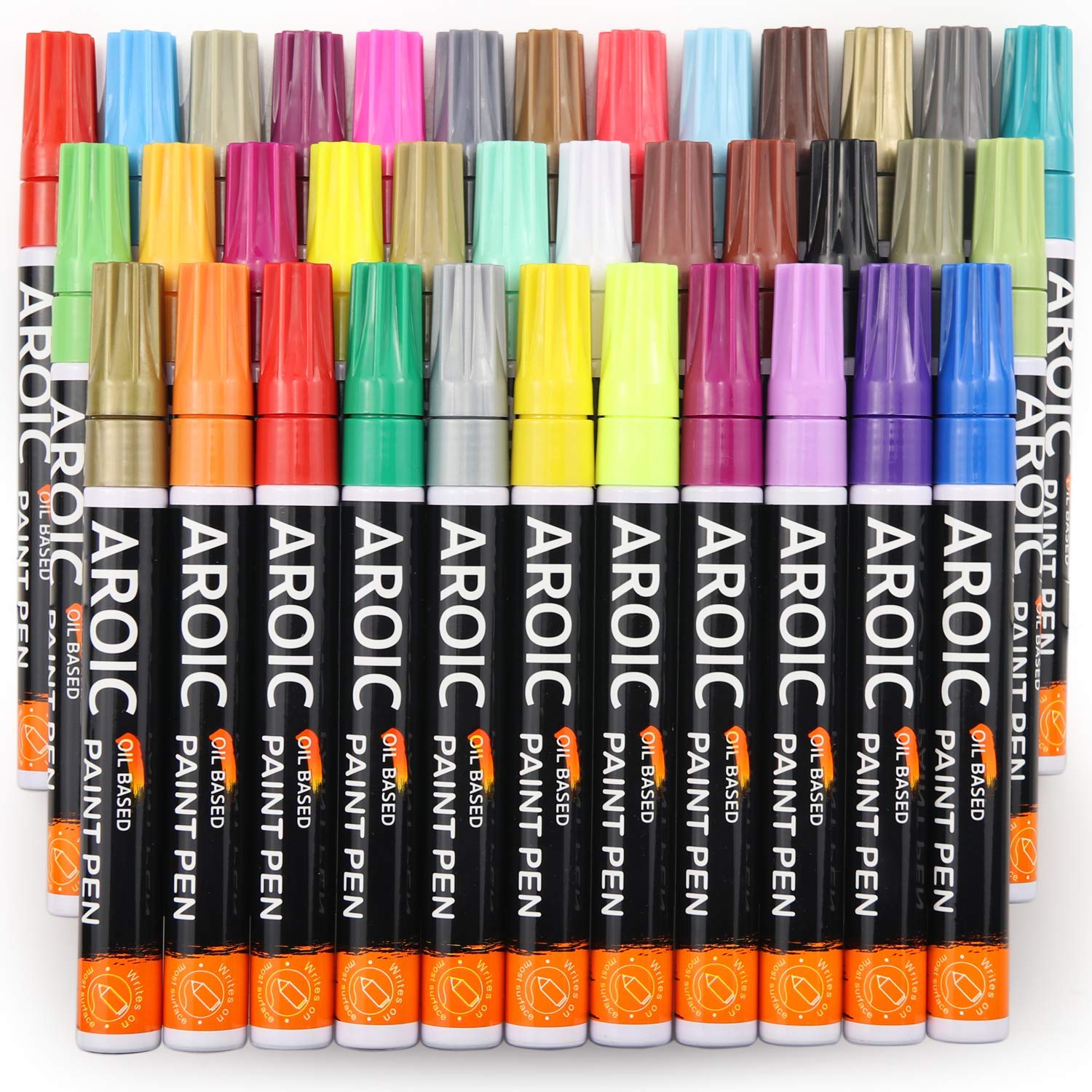 AROIC 36 Pack Paint Pens for Rock Painting - Write On Anything. Paint pens for Rock, Wood, Metal, Plastic, Glass, Canvas, Ceramic & More! Low-Odor, Oil-Based, Medium-Tip Paint Markers