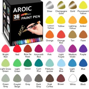 AROIC 36 Pack Paint Pens for Rock Painting - Write On Anything. Paint pens for Rock, Wood, Metal, Plastic, Glass, Canvas, Ceramic & More! Low-Odor, Oil-Based, Medium-Tip Paint Markers