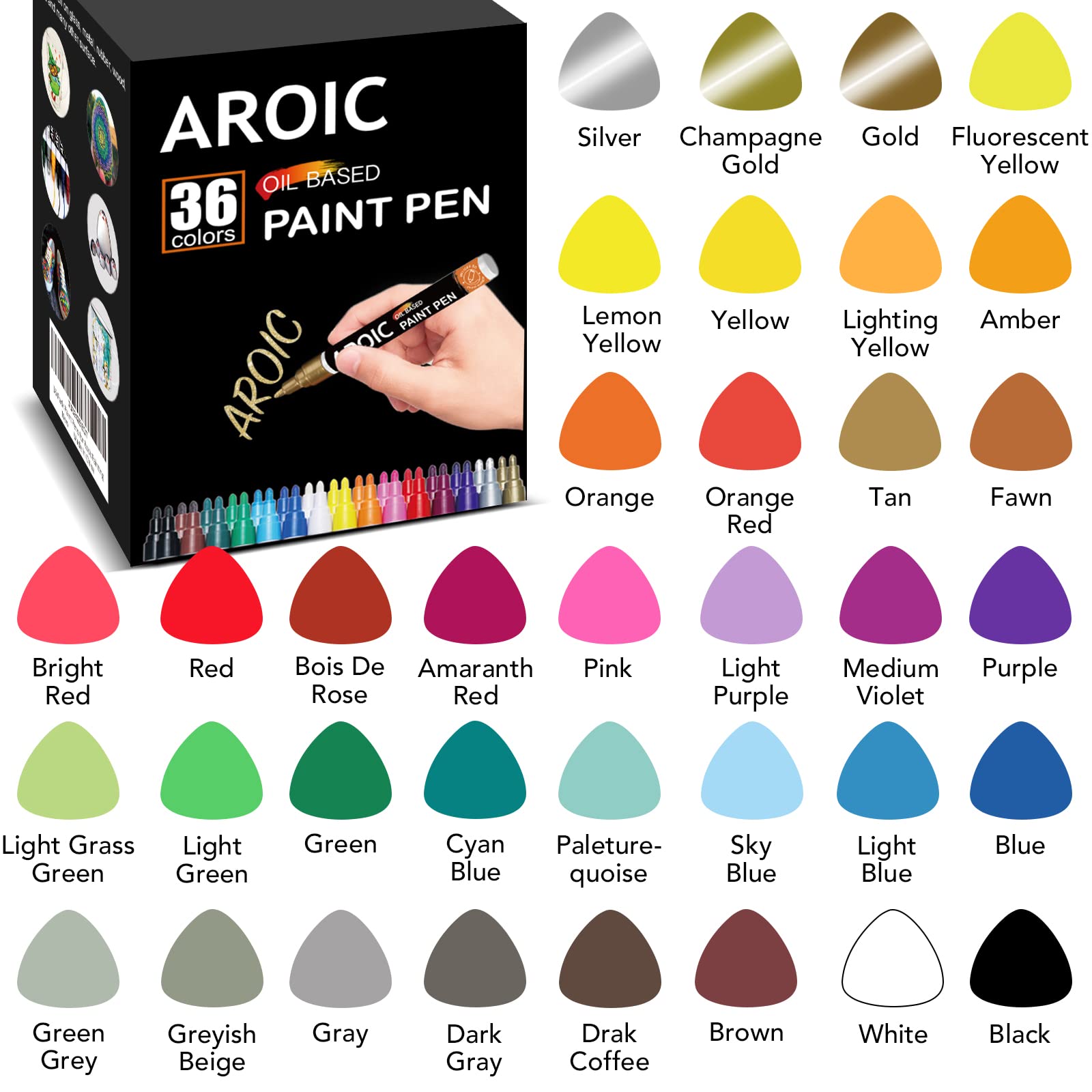 AROIC 36 Pack Paint Pens for Rock Painting - Write On Anything. Paint pens for Rock, Wood, Metal, Plastic, Glass, Canvas, Ceramic & More! Low-Odor, Oil-Based, Medium-Tip Paint Markers