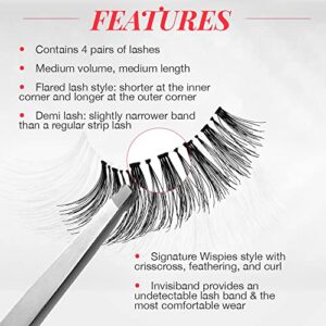 Ardell Demi Wispies False Eyelashes Black, Eye Make-Up Enhancement, Full Volume Strip Lashes - 4 pairs, 2 Pack