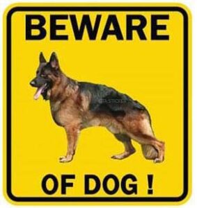 ota sticker beware of dog alsatian german shepherd yellow sign symbol logo picture warning alert security safety for car fence wall windows bumper laptop home house garden gift