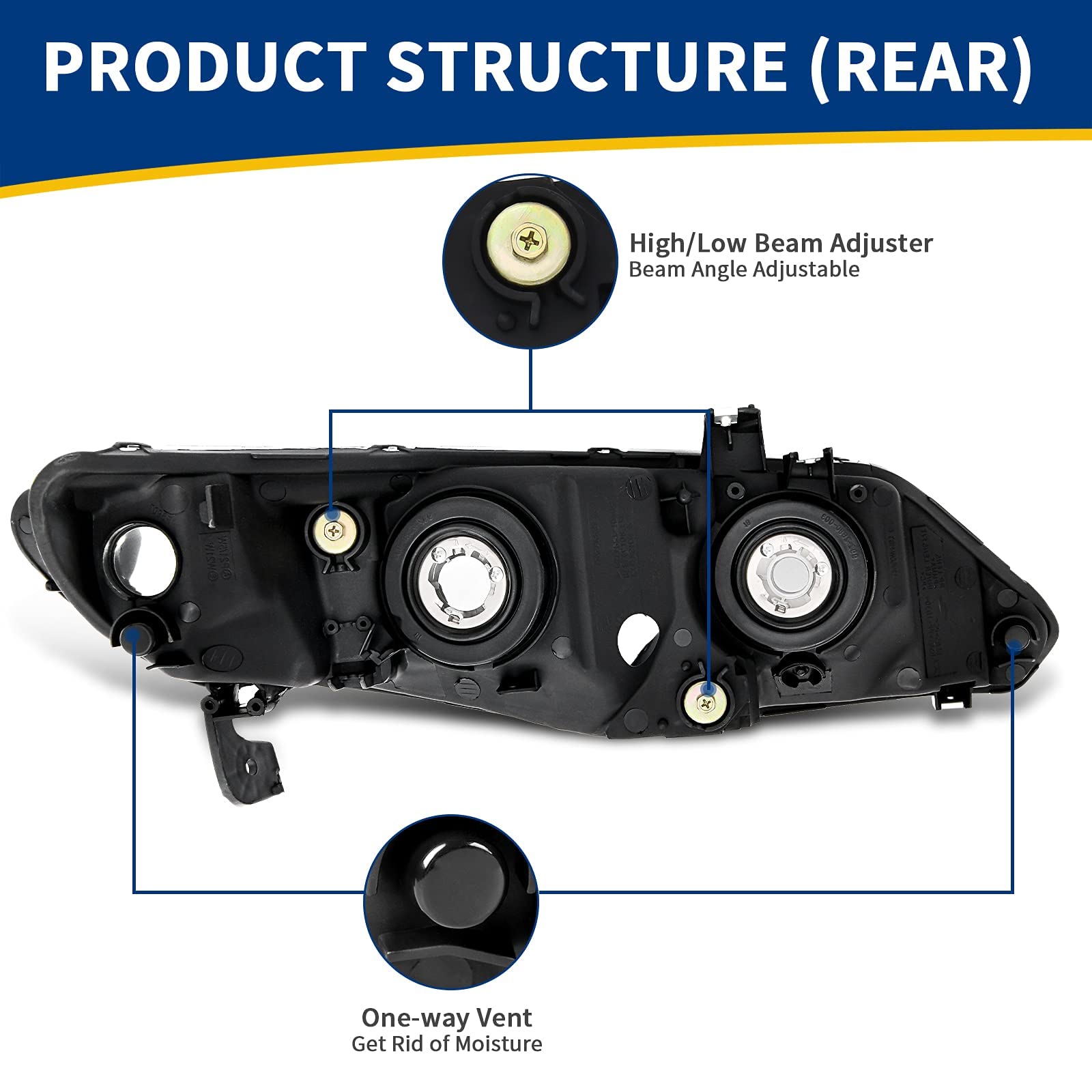 AUTOSAVER88 Headlight Assembly Compatible with 2006-2011 Civic Sedan 4-Door Headlight Assembly Headlamp Replacement with Chrome Housing and Amber Reflector