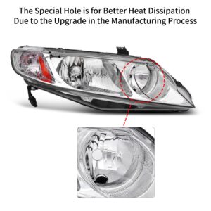 AUTOSAVER88 Headlight Assembly Compatible with 2006-2011 Civic Sedan 4-Door Headlight Assembly Headlamp Replacement with Chrome Housing and Amber Reflector