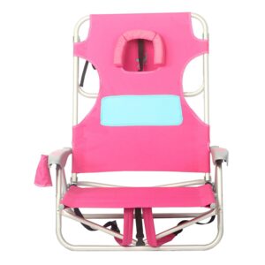 Ostrich Ladies Comfort & On-Your-Back Lightweight Beach Reclining Lawn Chair with Backpack Straps, Outdoor Furniture for Pool, Camping, or Patio, Pink