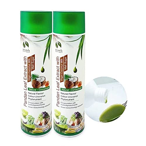 Fresh Vanilla of the East, Natural Asian Gourmet Baking Ingredient, Natural Flavor, Natural Color Chlorophyll of Pandan Leaf Extract With Virgin Coconut Milk Concentrate (200g) 2 Bottles