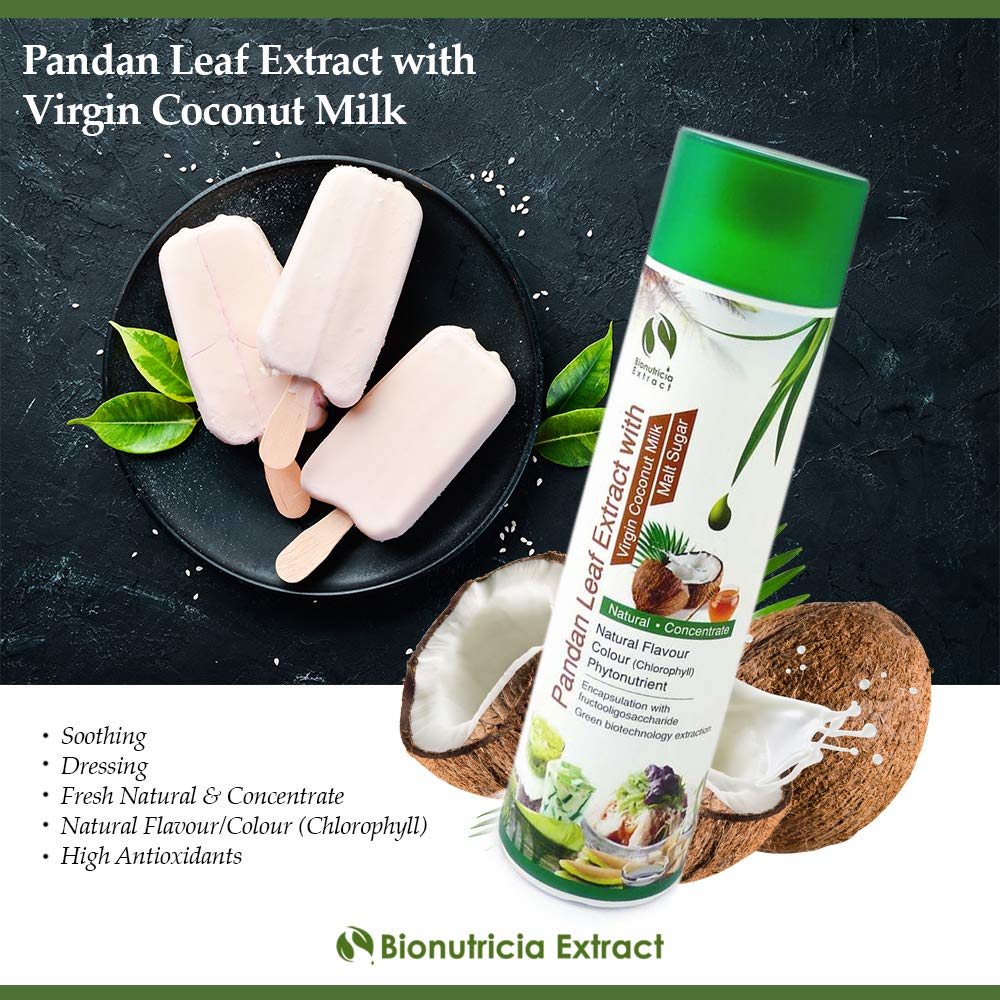 Fresh Vanilla of the East, Natural Asian Gourmet Baking Ingredient, Natural Flavor, Natural Color Chlorophyll of Pandan Leaf Extract With Virgin Coconut Milk Concentrate (200g) 2 Bottles