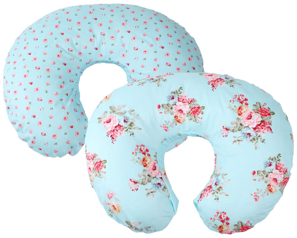 Knlpruhk Floral Nursing Pillow Cover Set 2 Pack Jersey Knit Soft Hypoallergenic Slipcovers for Breastfeeding Moms Baby Girl Boy Fits On Infant Nursing Pillow