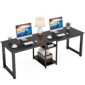 Tribesigns 78 Inches Computer Desk, Extra Large Two Person Office Desk with Shelf, Double Workstation Desk for Home Office(Black)