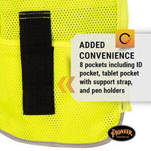 Pioneer Hi Vis Safety Vest for Men & Women - Reflective Cooling Mesh - 8 Pockets - Class 2 - Construction, Traffic, Security