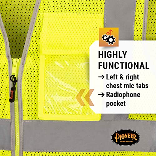 Pioneer Hi Vis Safety Vest for Men & Women - Reflective Cooling Mesh - 8 Pockets - Class 2 - Construction, Traffic, Security