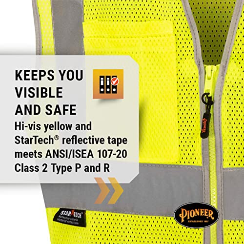 Pioneer Hi Vis Safety Vest for Men & Women - Reflective Cooling Mesh - 8 Pockets - Class 2 - Construction, Traffic, Security