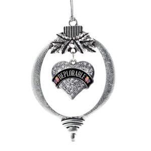 inspired silver - deplorable charm ornament - silver pave heart charm holiday ornaments with cubic zirconia jewelry