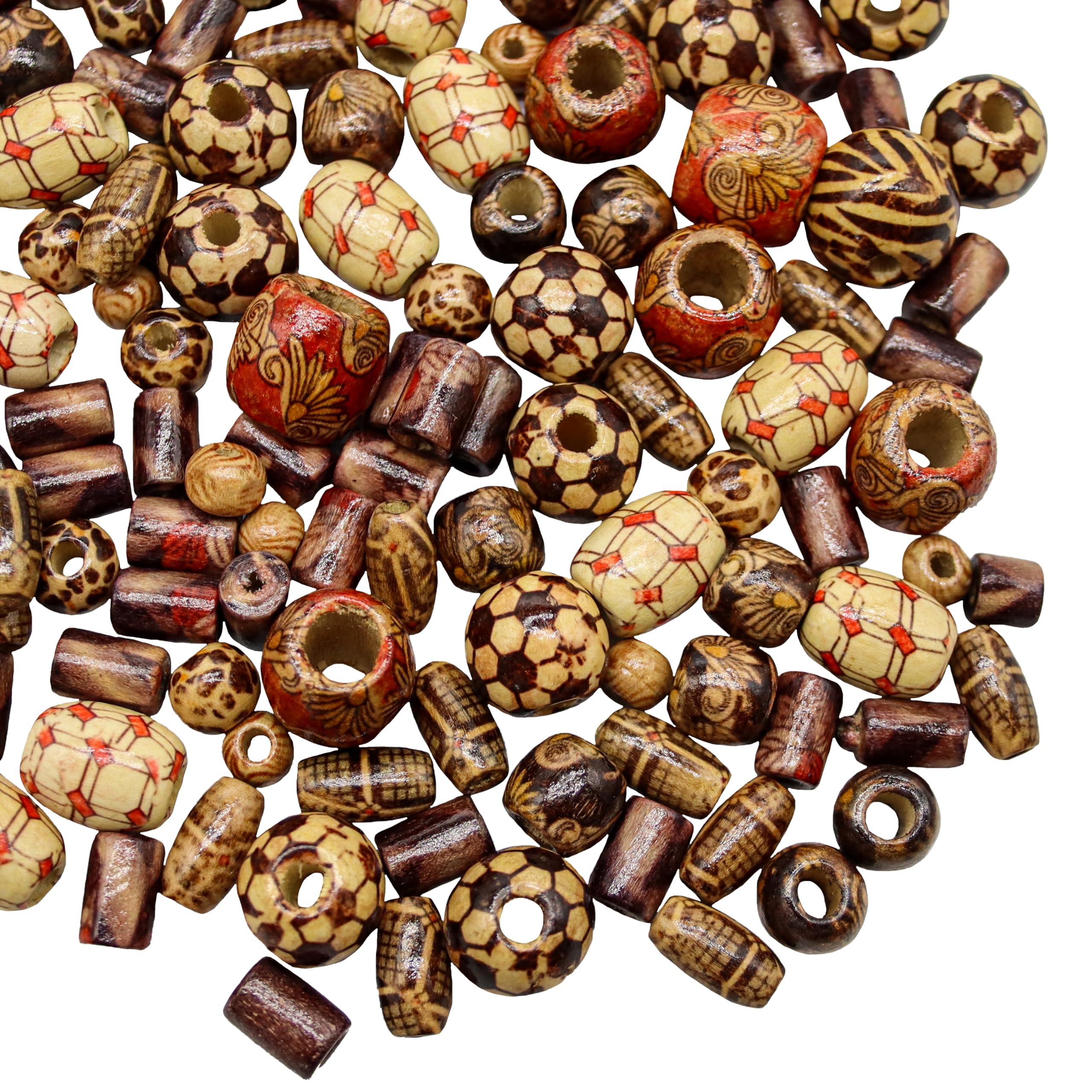 Fun-Weevz 500 PCS Wooden Beads for Jewelry Making Adults, Painted Assorted African Beads, Macrame Supplies Beads, Craft Jewelry Wood Beads for Bracelets & Necklace, Large & Small Round Barrel Tubular