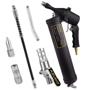 azuno pneumatic grease gun, heavy duty 6000 psi air compressor grease guns with flex hose, metal extension, professional coupler and sharp nozzle