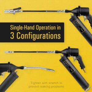 AZUNO Pneumatic Grease Gun, Heavy Duty 6000 PSI Air Compressor Grease Guns with Flex Hose, Metal Extension, Professional Coupler and Sharp Nozzle