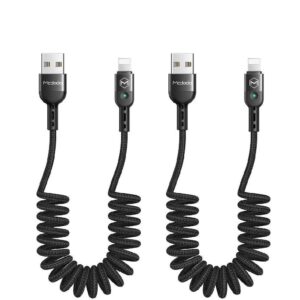 mcdodo [2 pack] anti winding cable, led coiled cord nylon braided sync charge usb data 6ft/1.8m cable compatible 14/13/12/11 pro max