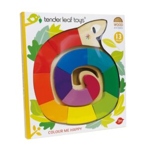 tender leaf toys - colour me happy - 13 pieces educational colour sorting wooden puzzle toy with 3 dimensional shapes underneath - early learning and preschool teaching materials for children 2+