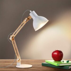 dinglilighting dllt swing arm desk lamp, wood adjustable gooseneck table lamp, modern architect desk light, reading light for work, study, bedroom, home office, white metal shade, e26 bulb included