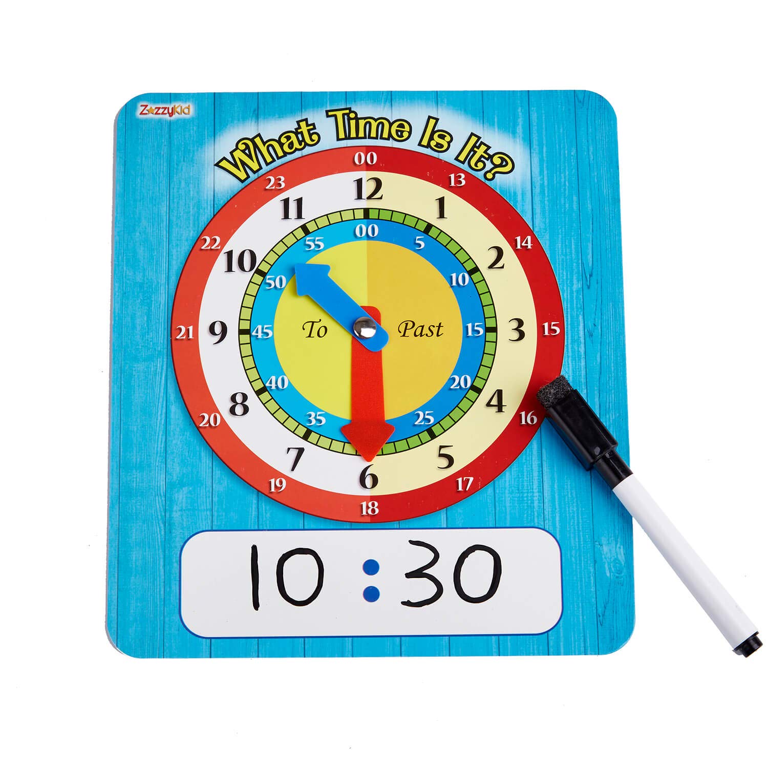 ZazzyKid Time Learning Analog Clock for Kids - Pack of 5 (7 x 8 Inches) with 5 Erasable Markers: Teach Children to Tell The Time