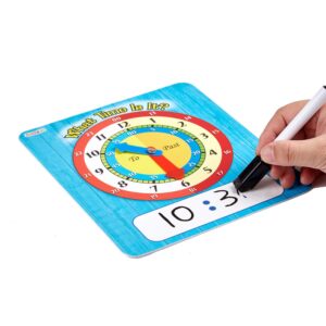 ZazzyKid Time Learning Analog Clock for Kids - Pack of 5 (7 x 8 Inches) with 5 Erasable Markers: Teach Children to Tell The Time